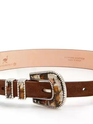 SILVER OSTRICH Buckled Leather Belt