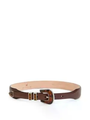 SILVER OSTRICH Leather Belt - Brown
