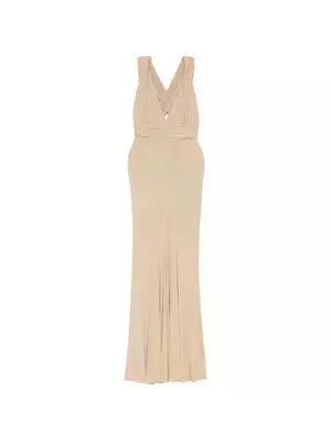 HERVE L. LEROUX Plunge-neck Ruched Gown