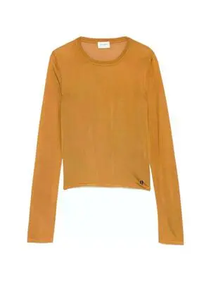 Saint Laurent Logo-plaque Long-sleeves T-shirt - Brown