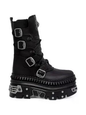 NEW ROCK Buckled Platform Boots - Black