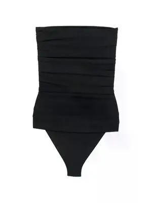 Saint Laurent Logo-plaque Gathered Swimsuit - Black