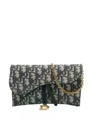 Dior 2022 Oblique Canvas Saddle Wallet On Chain Crossbody Bag - Blue