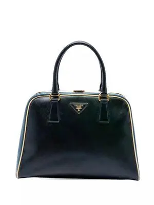 Prada 2000-2013 Bicolor Saffiano Vernice Pyramid Frame Handbag