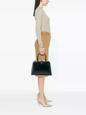 Prada 2000-2013 Bicolor Saffiano Vernice Pyramid Frame Handbag