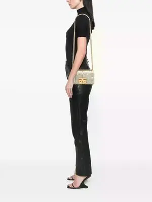 Gucci Small Pearl Studded Leather Padlock Crossbody Bag - White