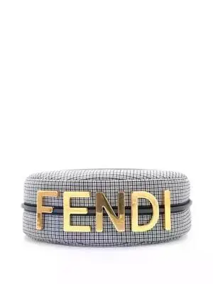 Fendi Houndstooth Wool Small Hobo Bag - Grey
