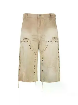 SATOSHI NAKAMOTO Danny's Carpenter Distressed Studded Shorts - Neutrals