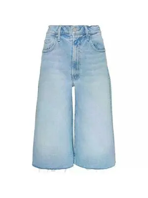 MOTHER The Whole Lot Zip Fray Denim Shorts - Blue