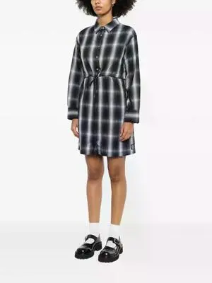 AGNES B. Logo-patch Plaid Shirt Dress