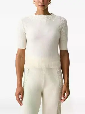 Ermanno Scervino Lace-trimmed Pointelle-knit Top - Neutrals