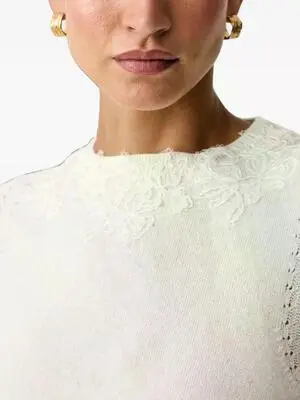 Ermanno Scervino Lace-trimmed Pointelle-knit Top