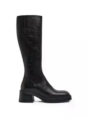 MIISTA Yumi Square-toe Leather Knee-high Boots - Black