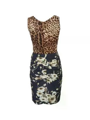 Dolce & Gabbana Leopard And Floral-print Dress - Brown