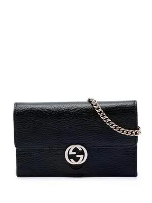 Gucci 2000-2015 Dollar Calfskin Interlocking G Wallet On Chain Crossbody Bag - Black