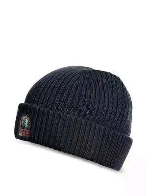PARAJUMPERS Logo-patch Ribbed-knit Beanie Hat - Blue