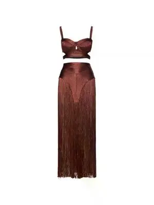 NORINA ST Fringe-detail Skirt And Top Set - Brown