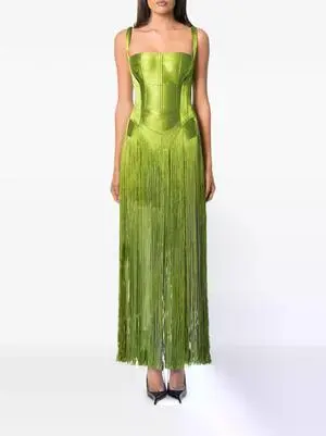 NORINA ST Fringe Trim Corset Maxi Dress - Green