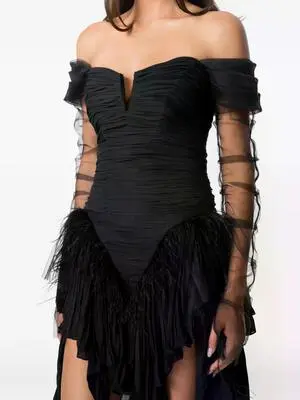 NORINA ST Diada Feather-trim Asymmetric Dress