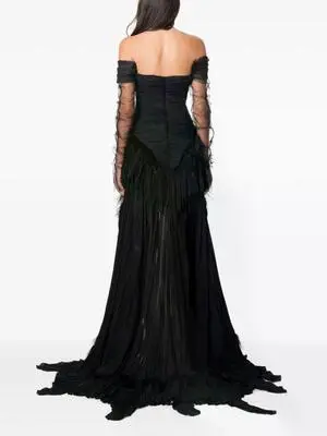 NORINA ST Diada Feather-trim Asymmetric Dress
