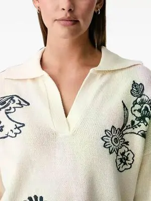 Scotch & Soda Royal Delft Floral-embroidered Polo-collar Sweater