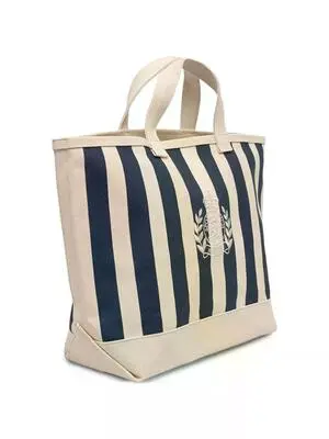 SPORTY & RICH Striped Embroidered Tote Bag - Neutrals