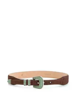 SILVER OSTRICH Leather Belt - Brown