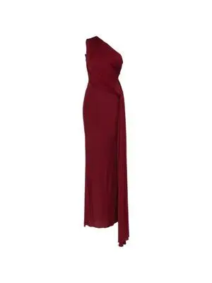 HERVE L. LEROUX Draped Asymmetric-neckline Gown