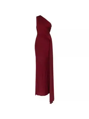 HERVE L. LEROUX Draped Asymmetric-neckline Gown - Red
