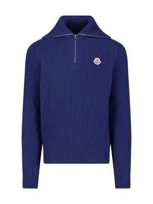 Moncler Virgin Wool Zip Sweater - Blue