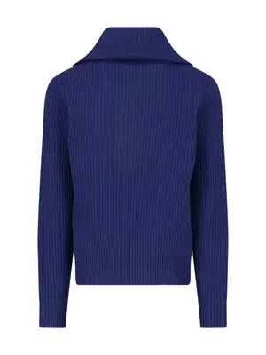 Moncler Virgin Wool Zip Sweater - Blue
