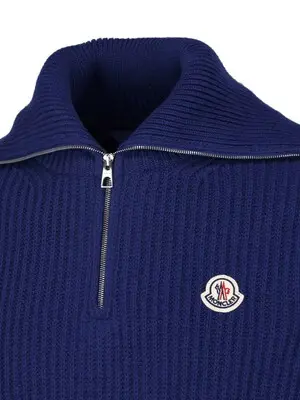 Moncler Virgin Wool Zip Sweater - Blue