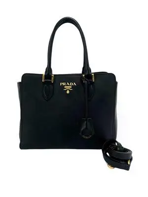 Prada Saffiano And Soft Calf Satchel - Black