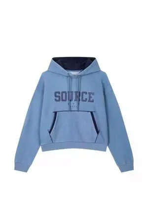 STUDIO TOMBOY Cropped Logo-print Hoodie - Blue