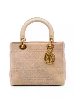 Dior 1997 Medium Suede Cannage Lady Satchel - Pink