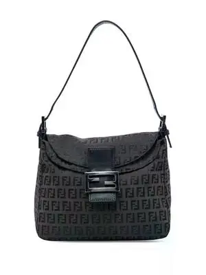 Fendi Zucchino Canvas Double Flap Mamma Shoulder Bag