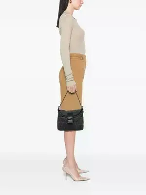Fendi Zucchino Canvas Double Flap Mamma Shoulder Bag