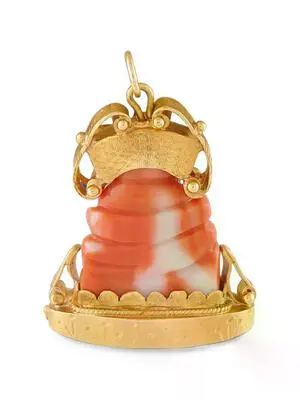 LB EXCLUSIVE 18k Yellow Carved Coral And Emerald Happy Buddha Pendant