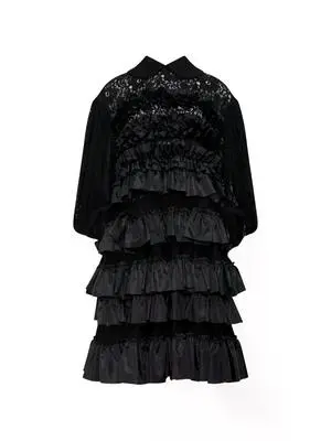 Comme Des Garçons Ruffle Lace Midi Dress - Black