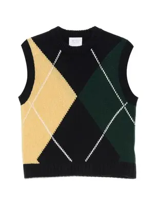 BE YOU Diamond Patterned Cashmere Vest - Blue
