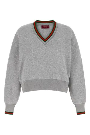 Gucci Web Mélange Cotton Jersey Sweatshirt - Gray