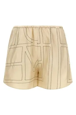 TOTEME Silk Monogram Shorts - Beige