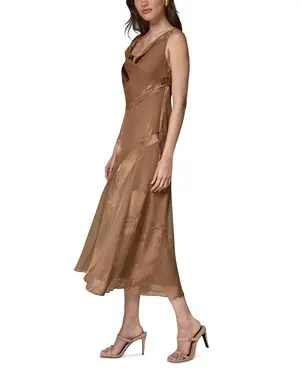 Donna Karan New York Satin Burnout Asymmetrical Neck Midi Dress