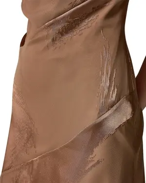 Donna Karan New York Satin Burnout Asymmetrical Neck Midi Dress