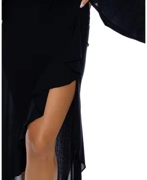 Luli Fama Cosita Buena Ruffle High-low Slit Skirt - Black