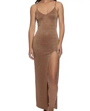 Luli Fama Cosita Buena Fitted Side Slit Maxi Dress - Brown