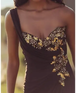 Mac Duggal One Shoulder Embellished Jersey Gown