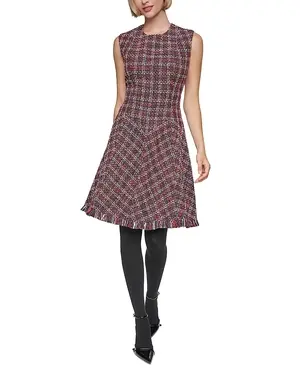 Sonia Rykiel Paris Jewel Neck Fringe Trim Dress - Red Multi