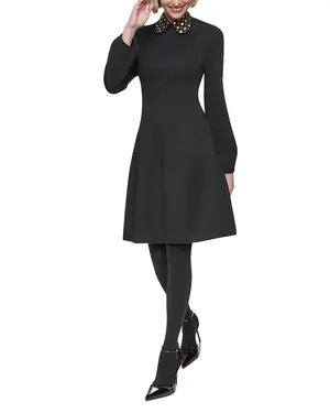 Sonia Rykiel Paris Domino Embellished Collar Long Sleeve Dress - Black