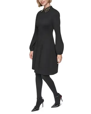Sonia Rykiel Paris Domino Embellished Collar Long Sleeve Dress